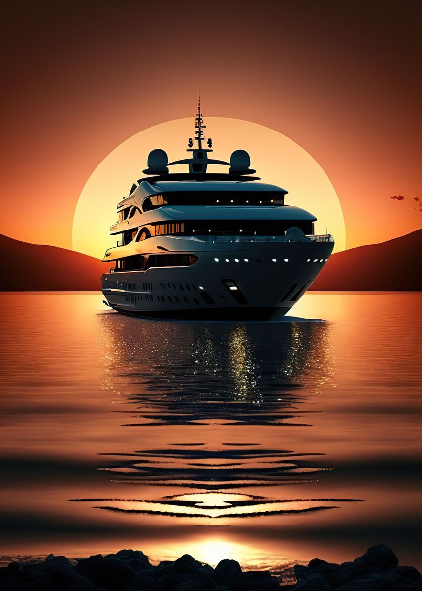 'Yacht Sunset' Poster, picture, metal print, paint by Luke Emery | Displate