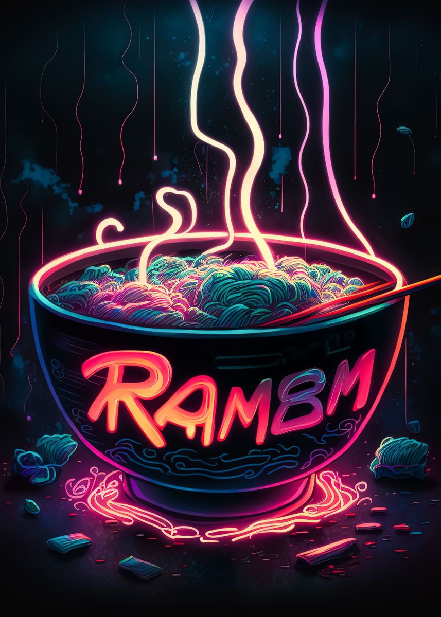 'ramen japan neon' Poster, picture, metal print, paint by Daniaal ...