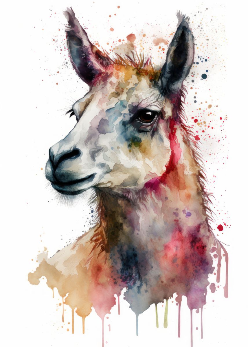 'A Llama Watercolor Design' Poster, picture, metal print, paint by ...