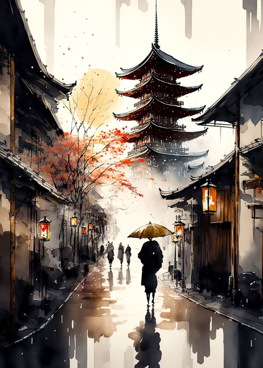 'Tokyo city watercolor' Poster, picture, metal print, paint by Childs ...