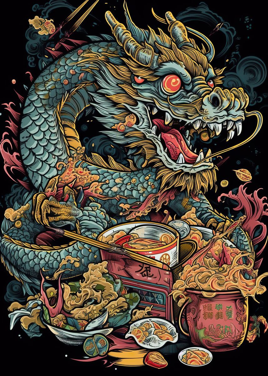 'Great Sushi Dragon' Poster, picture, metal print, paint by Angelina ...
