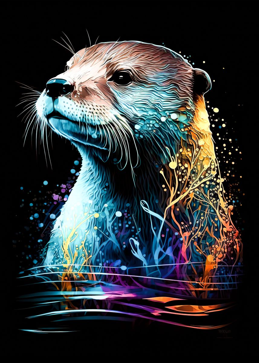'Otter neon' Poster, picture, metal print, paint by paxtonronalda ...