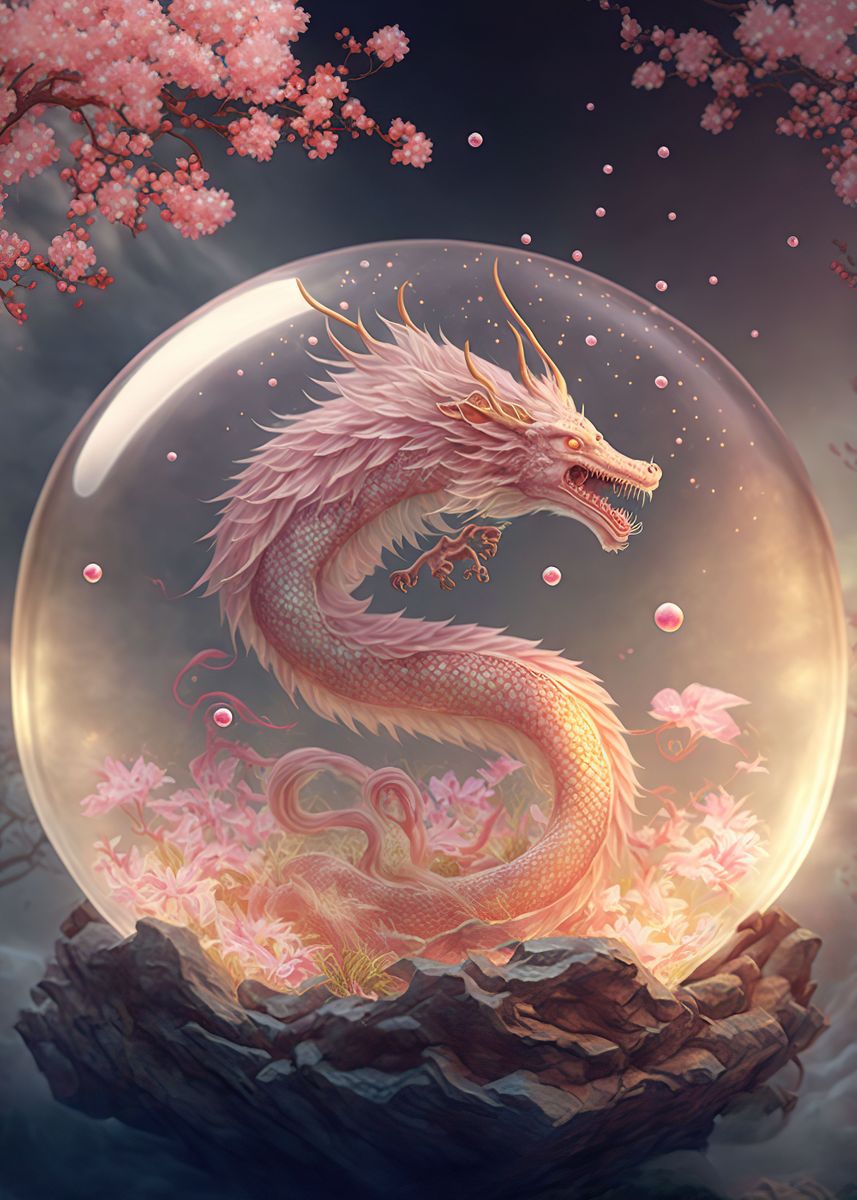 'crystal chinese dragon' Poster, picture, metal print, paint by Coral Blackwell | Displate
