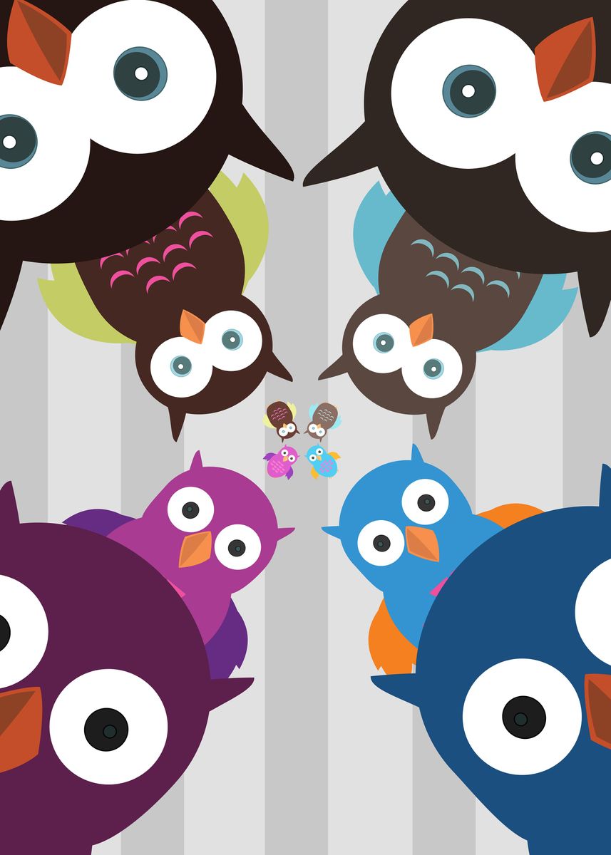 'Owl Crowd' Poster, picture, metal print, paint by Adamzworld | Displate