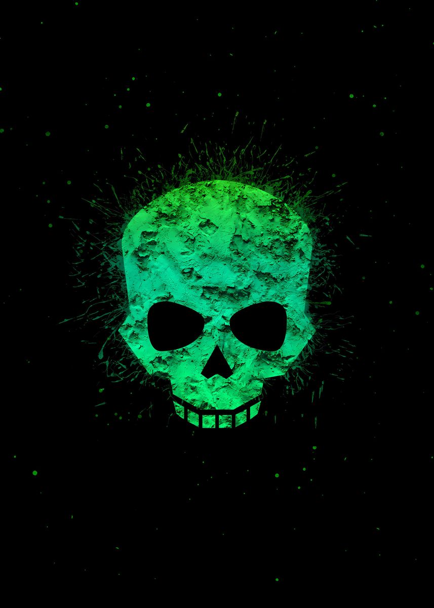 'Green Skull Glow Dark Art' Poster, picture, metal print, paint by ...