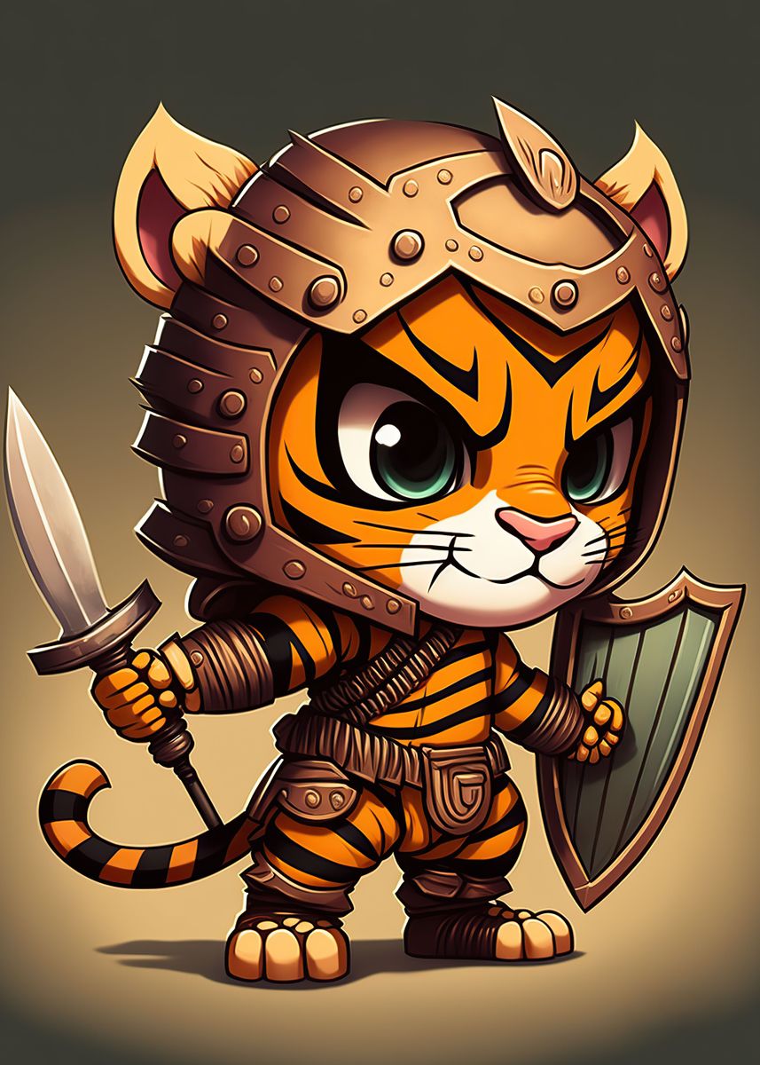 'Tiger warrior chibi' Poster, picture, metal print, paint by Elly ...