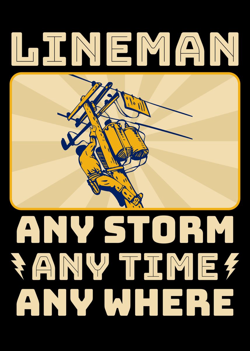 'Retro Electrician Lineman' Poster, picture, metal print, paint by ...