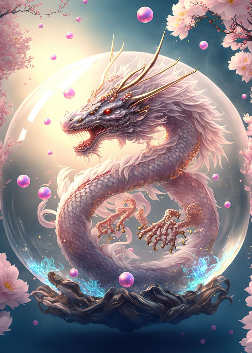 'crystal chinese dragon' Poster, picture, metal print, paint by Coral Blackwell | Displate