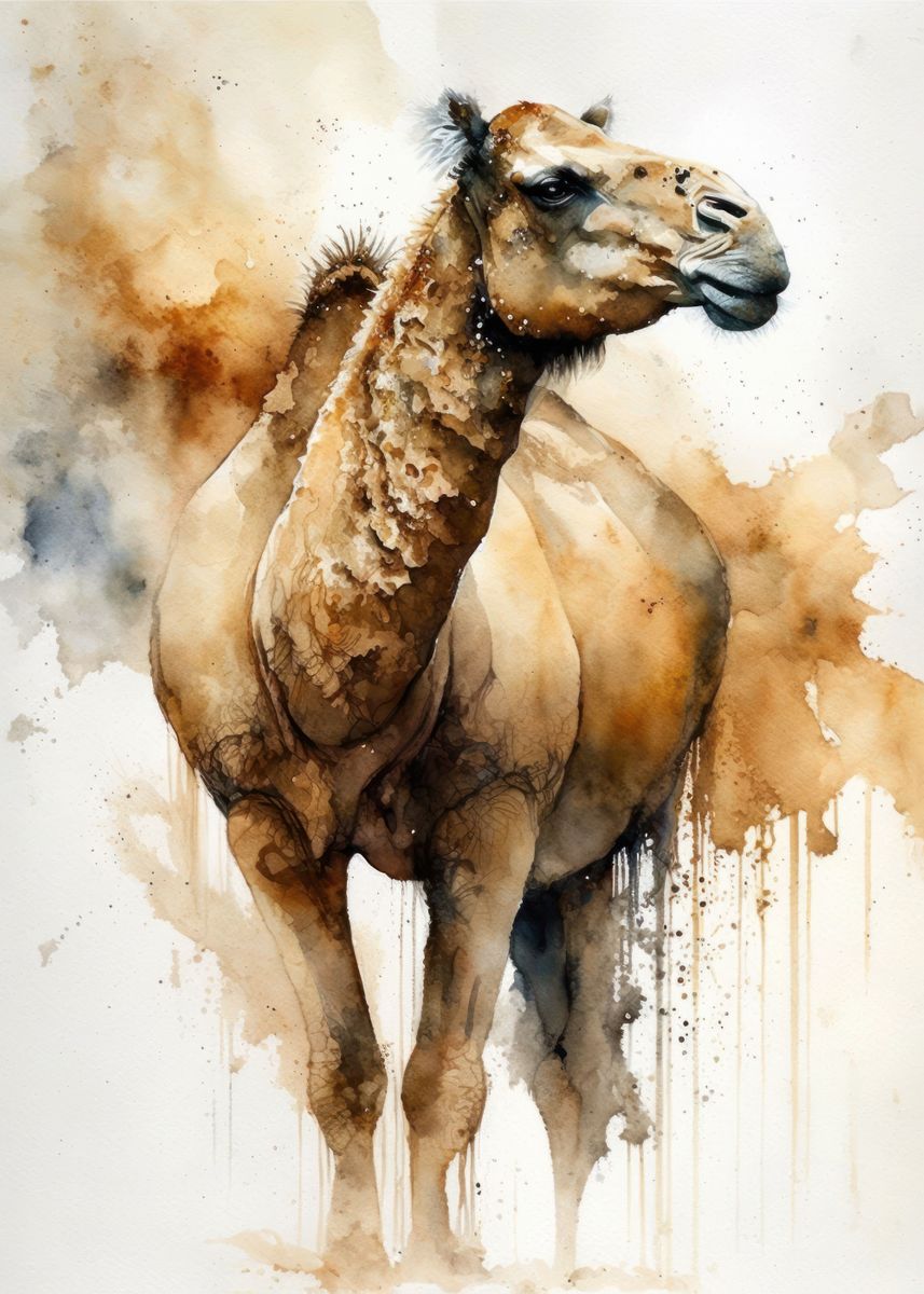 'Camel Watercolor' Poster, picture, metal print, paint by Usama Design ...