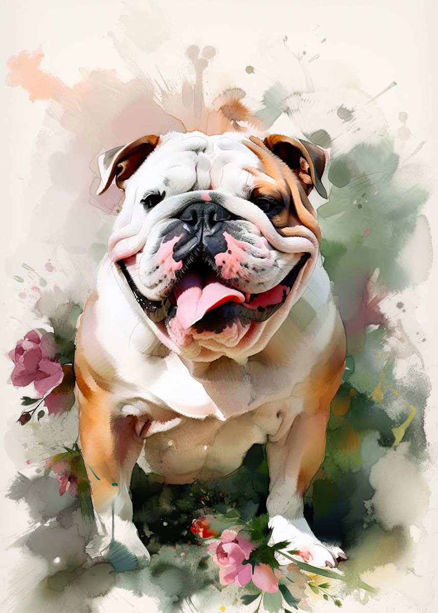 'English Bulldog Flowers' Poster by PetPrints | Displate