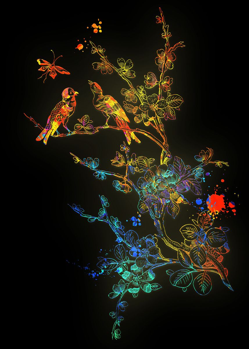 'Bird on a tree branch' Poster, picture, metal print, paint by Morgan ...