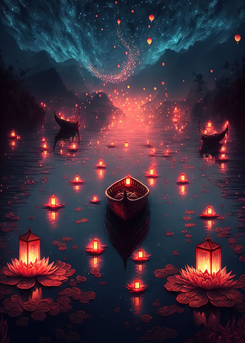 'glowing paper lanterns ' Poster, picture, metal print, paint by Elysia ...