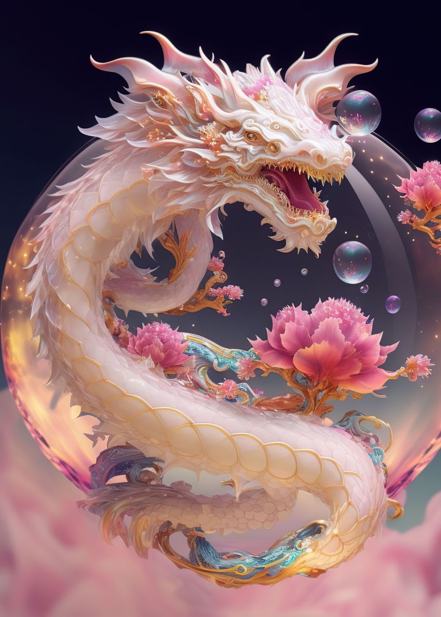 'crystal chinese dragon' Poster, picture, metal print, paint by Coral Blackwell | Displate