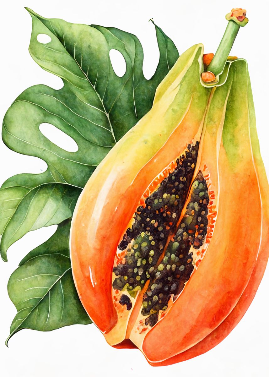 'Papaya Watercolor' Poster, picture, metal print, paint by Andrijano ...