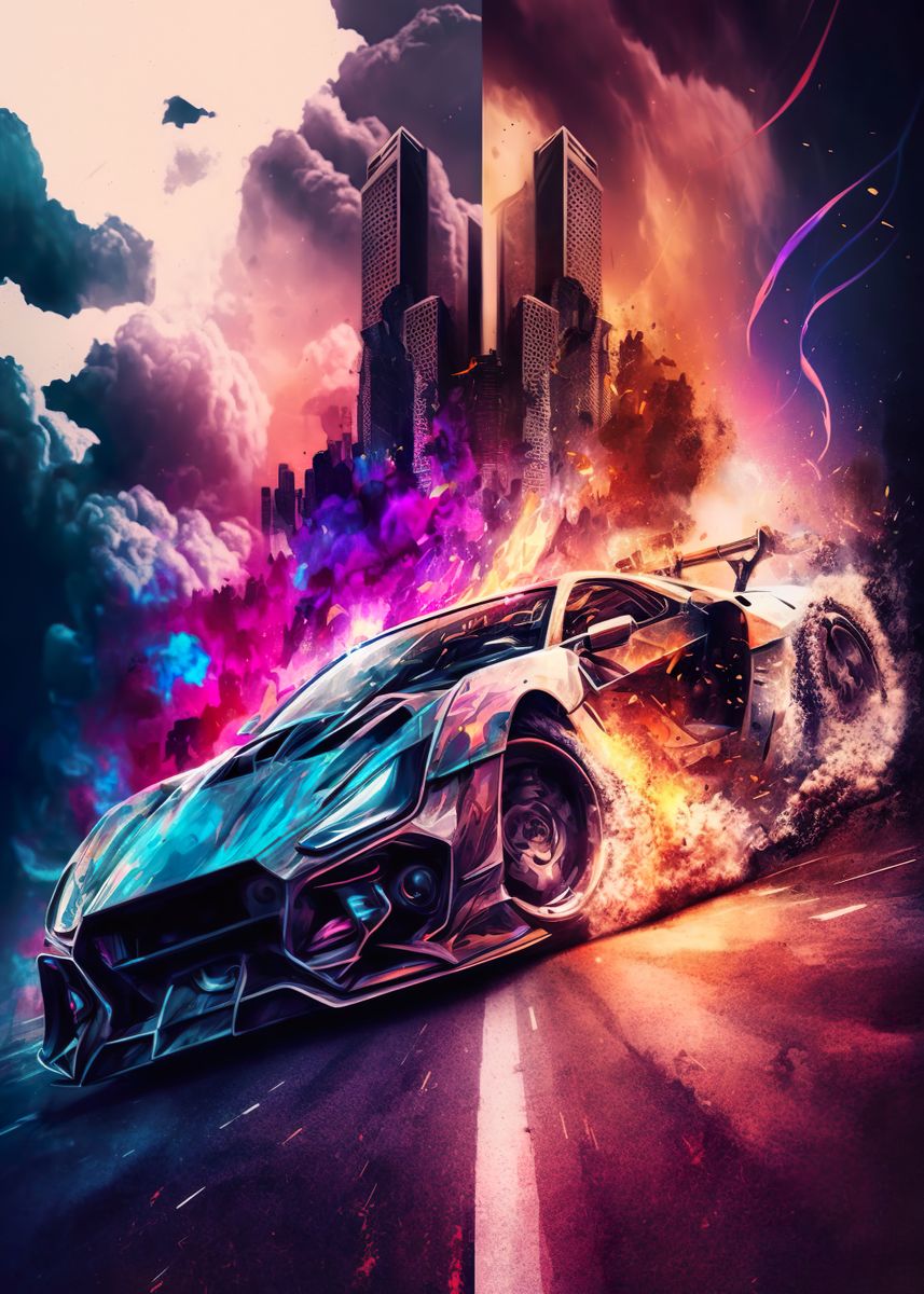 'Cityscape Future Car' Poster, picture, metal print, paint by ...