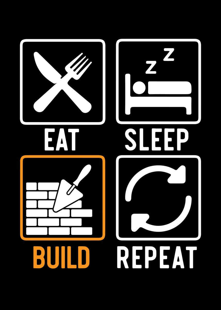 'Eat Sleep Build Repeat' Poster, picture, metal print, paint by NAO ...