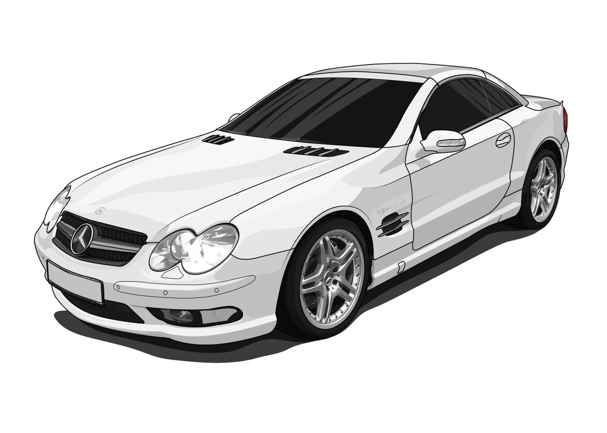 'Mercedes SL55 R230 White' Poster by POWERDRAWINGS | Displate