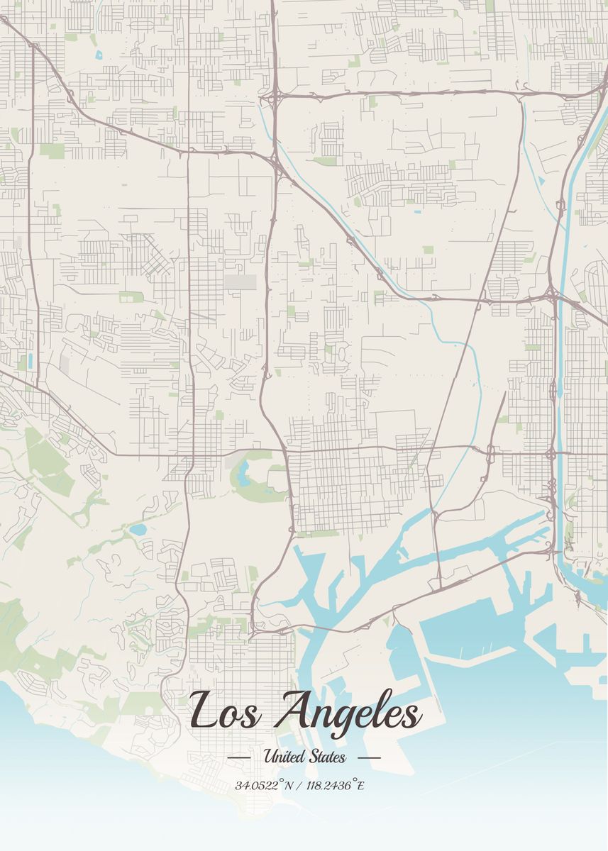 'Los Angeles Street map ' Poster, picture, metal print, paint by ...