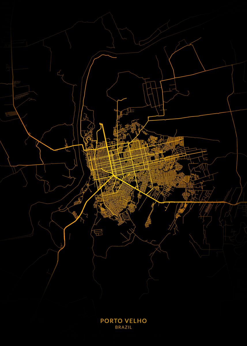 'Porto Velho City Map Gold' Poster, picture, metal print, paint by ...