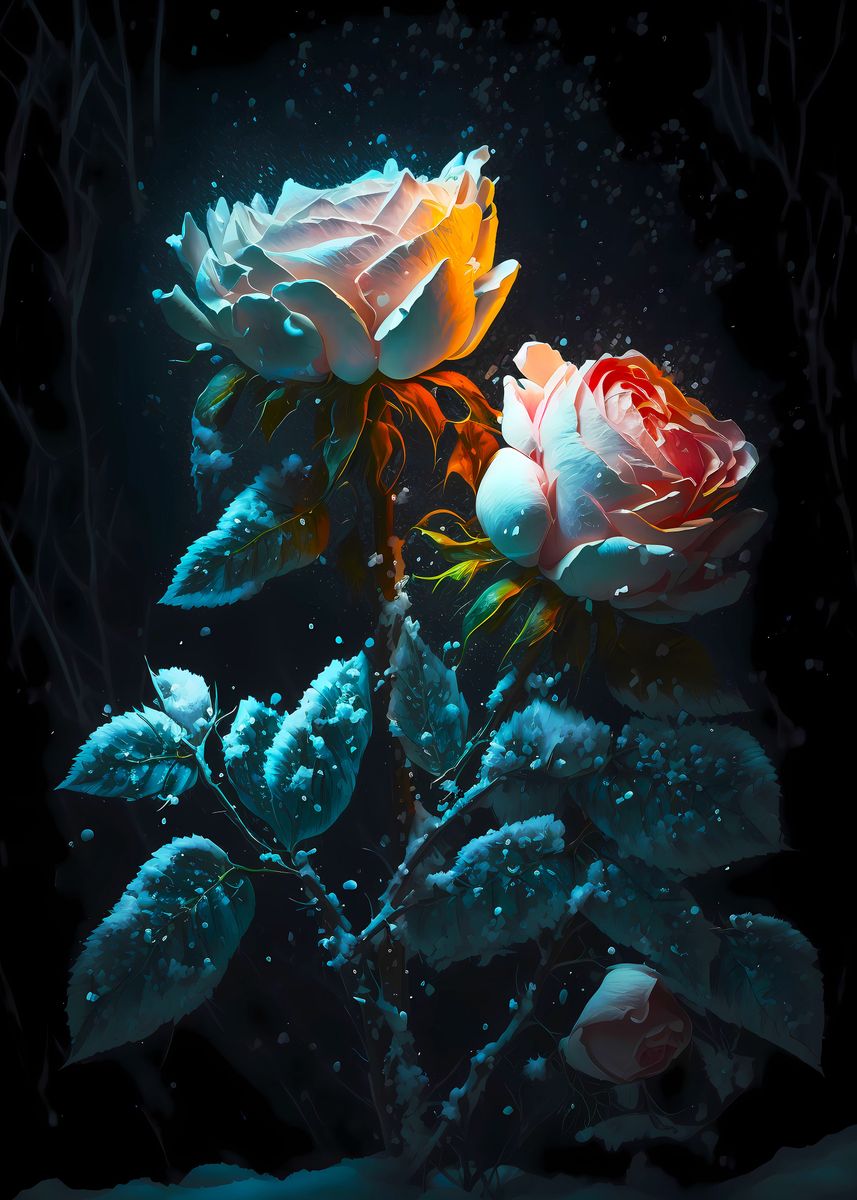 'White Pink Rose Flowers' Poster, picture, metal print, paint by ...