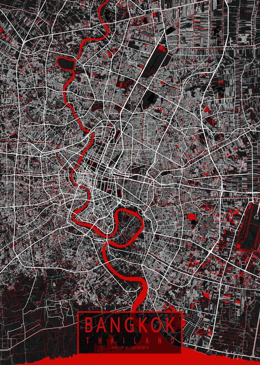 'Bangkok City Map Oriental' Poster, picture, metal print, paint by ...