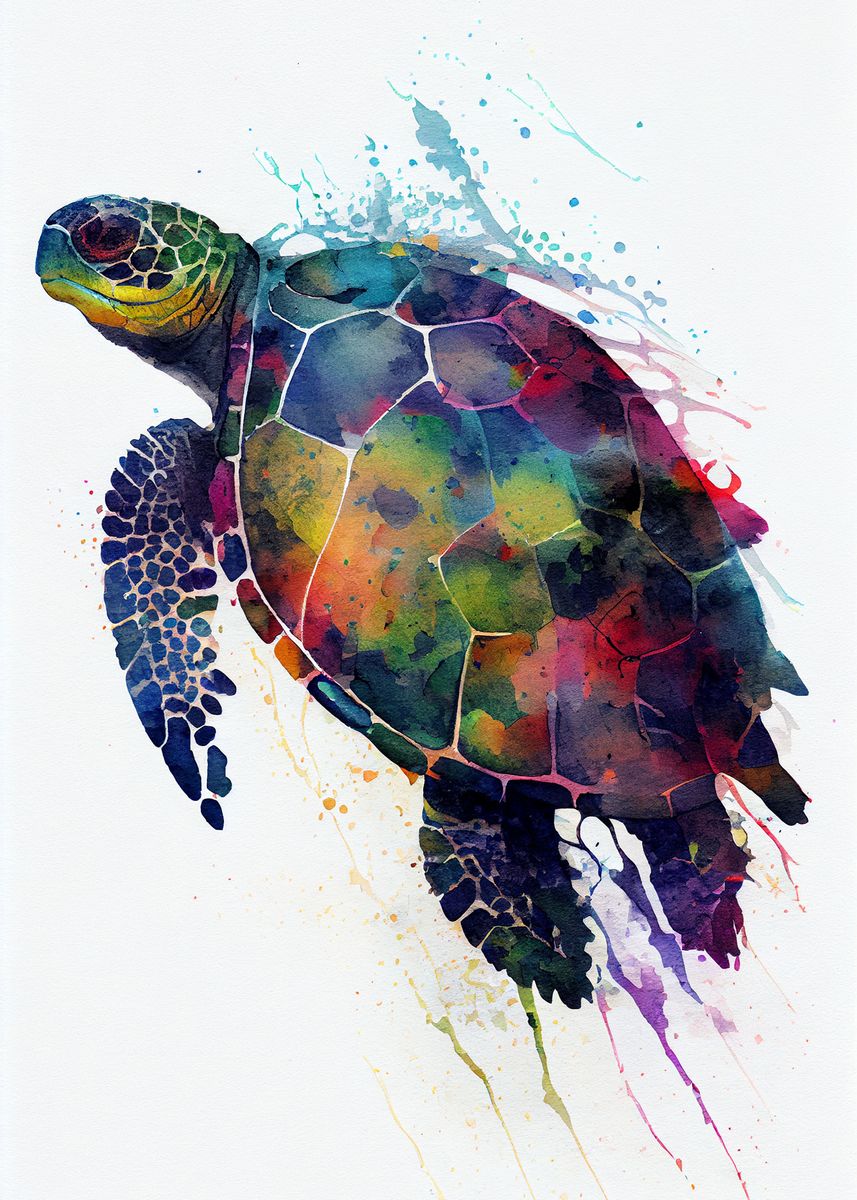 'Turtle Watercolors' Poster, picture, metal print, paint by DecoyDesign ...