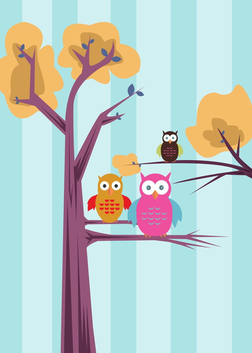 'Owls' Poster, picture, metal print, paint by Adamzworld | Displate