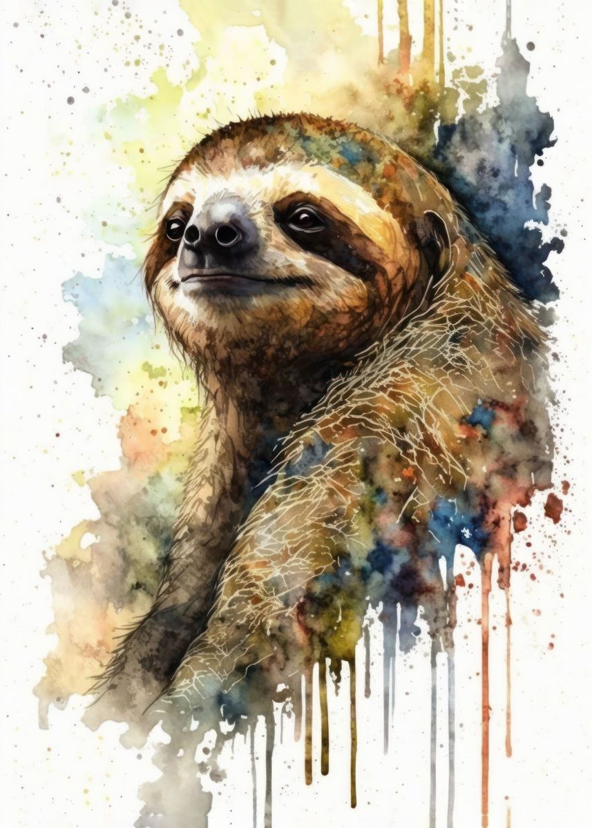 'Sloth Watercolor Design' Poster, picture, metal print, paint by Usama ...