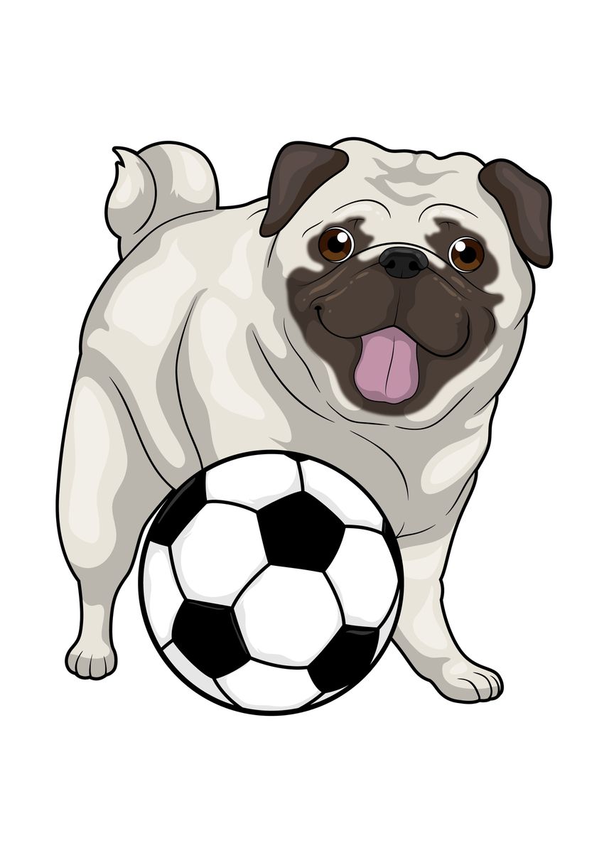 'Pug Soccer player Soccer' Poster, picture, metal print, paint by ...