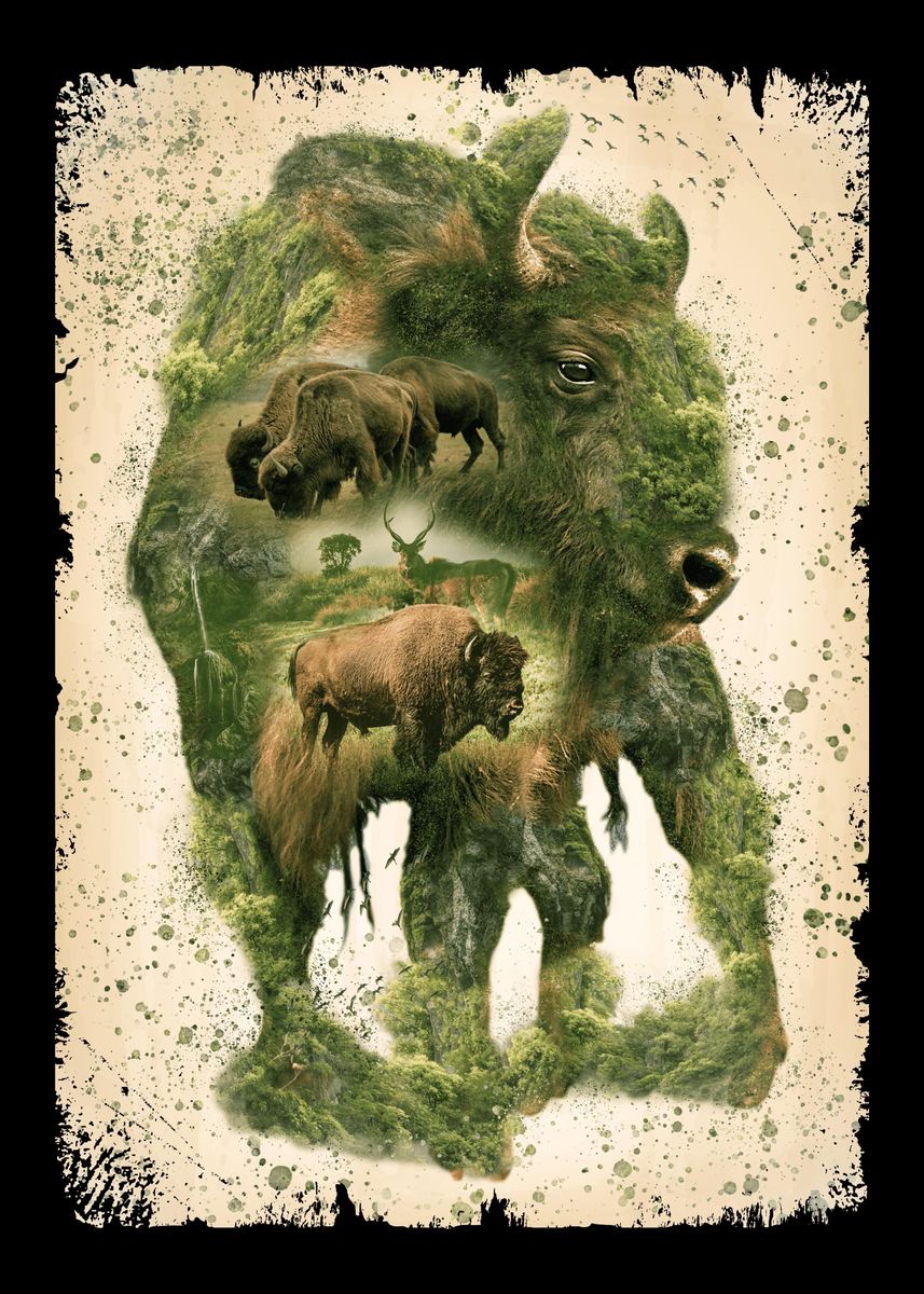 'Fantasy Bison Nature' Poster, picture, metal print, paint by ...