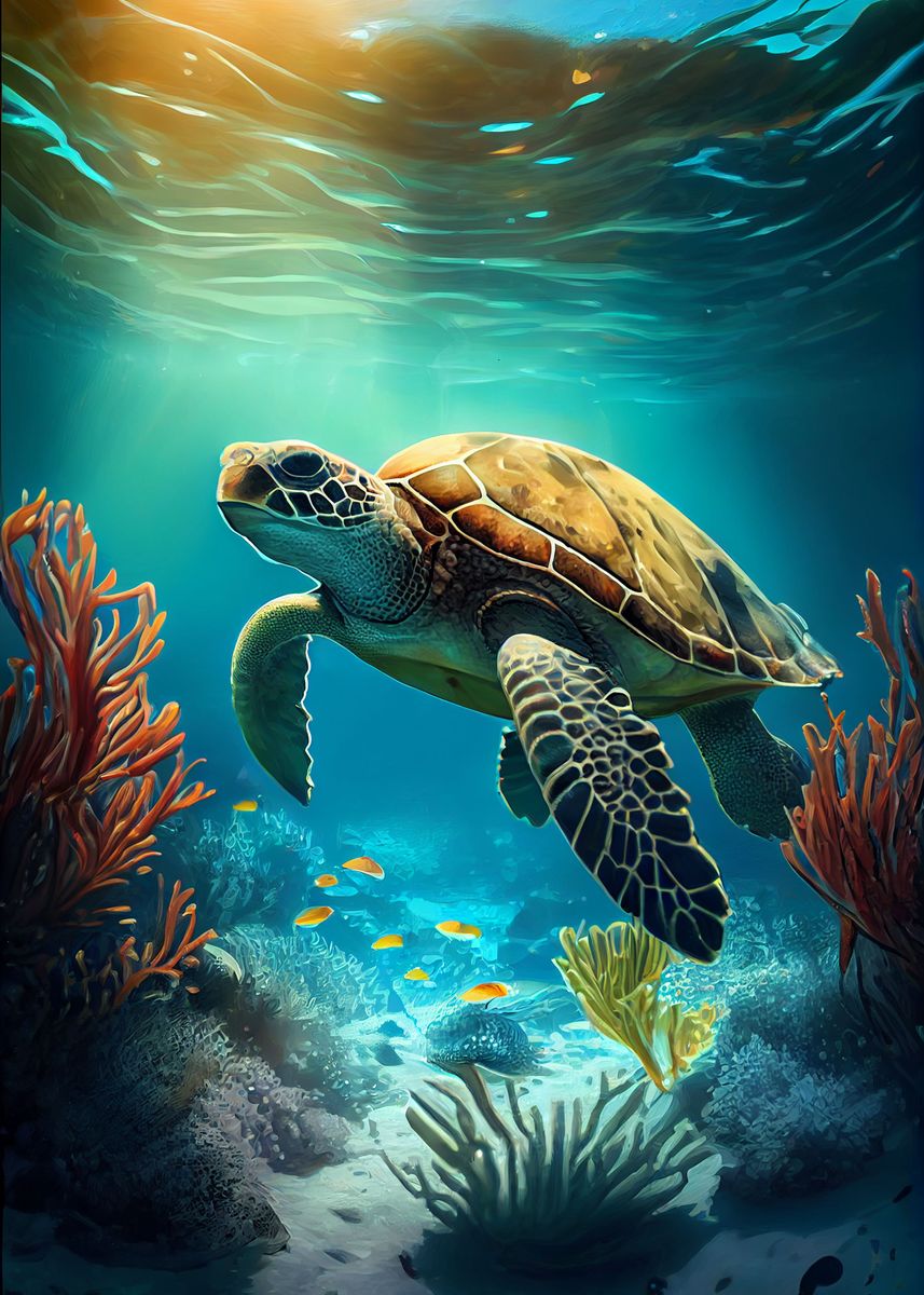 'Turtle Animal' Poster, picture, metal print, paint by DecoyDesign ...
