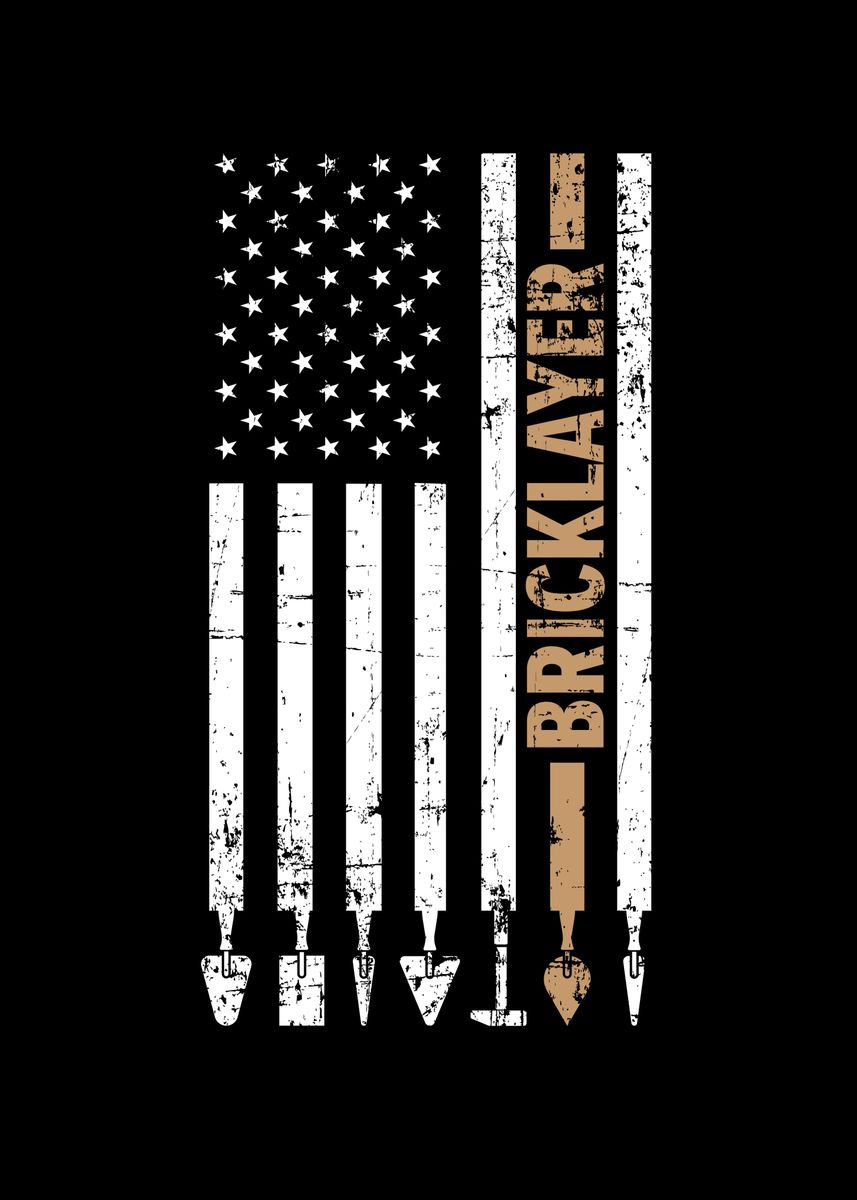 'USA Flag Bricklayer' Poster, picture, metal print, paint by NAO | Displate