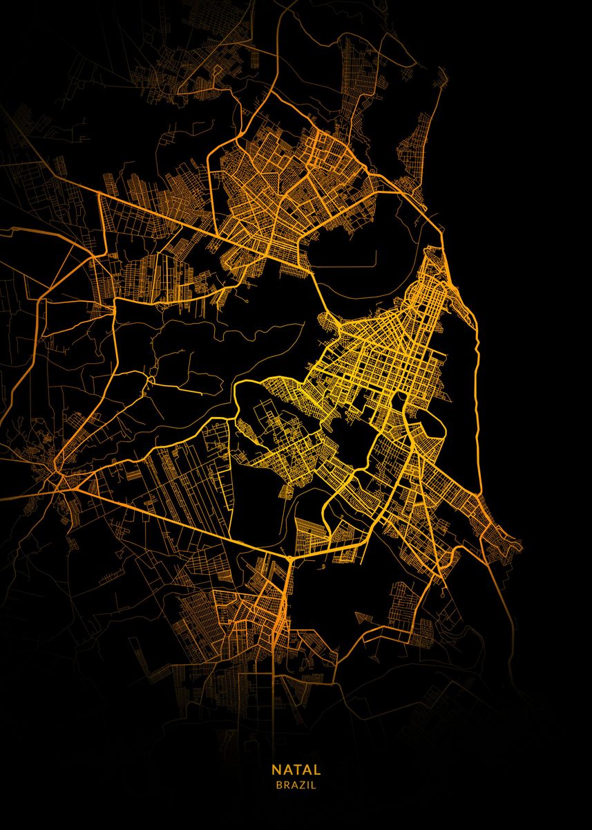 'Natal City Map Gold' Poster, picture, metal print, paint by Trulaf ...