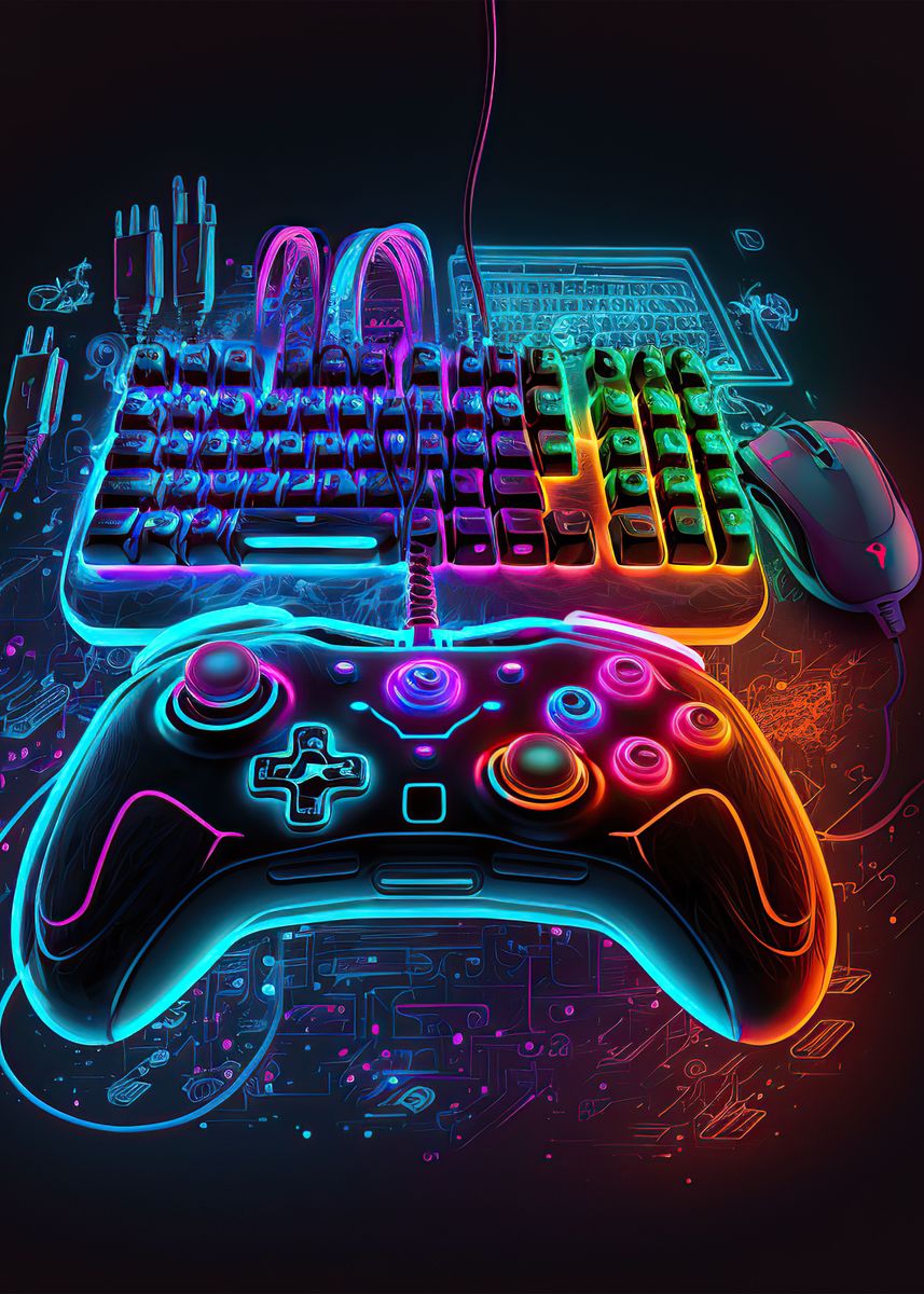 'Neon game' Poster, picture, metal print, paint by Anime Poster | Displate
