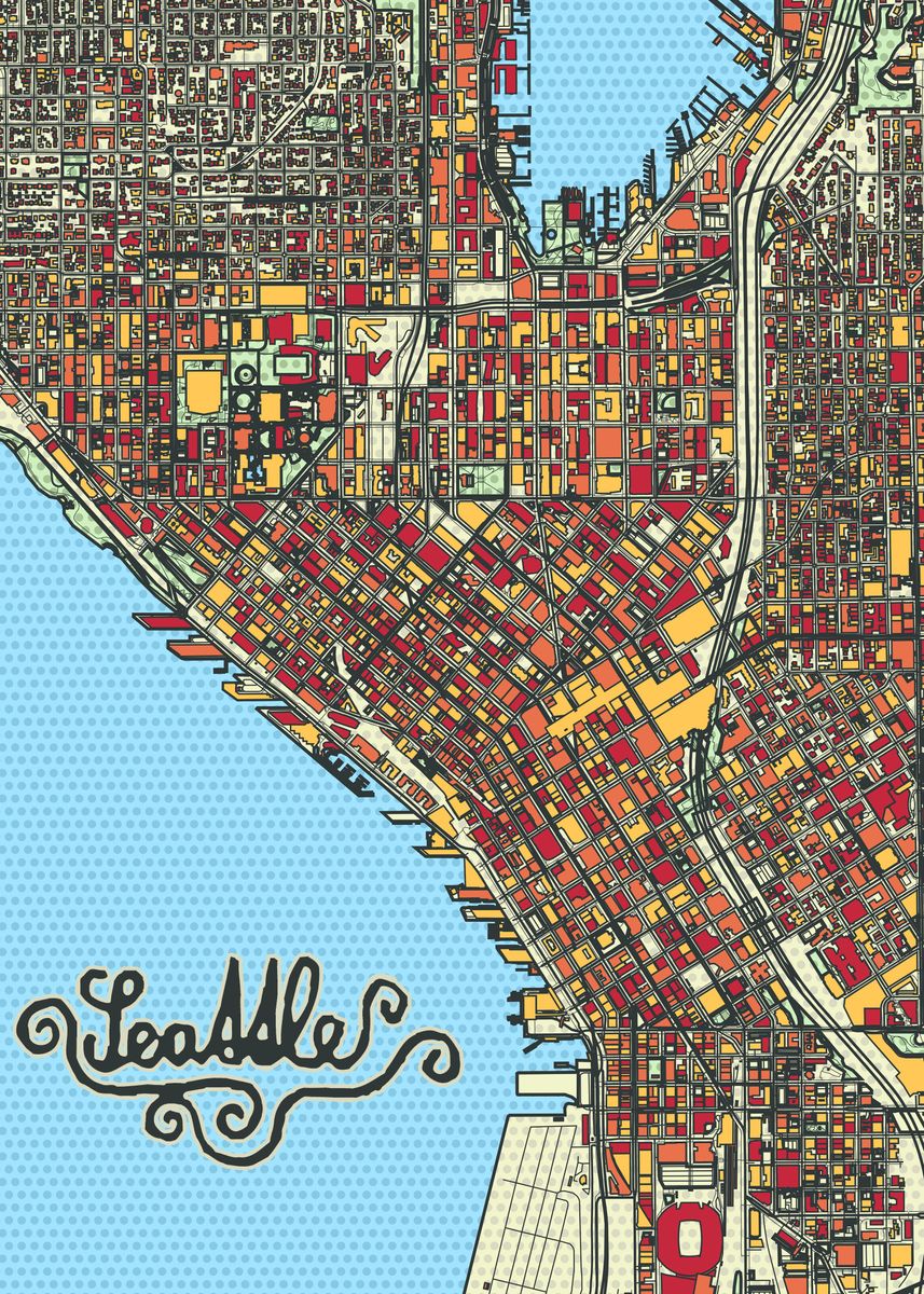 'Seattle City Street Map' Poster, picture, metal print, paint by Ermine ...