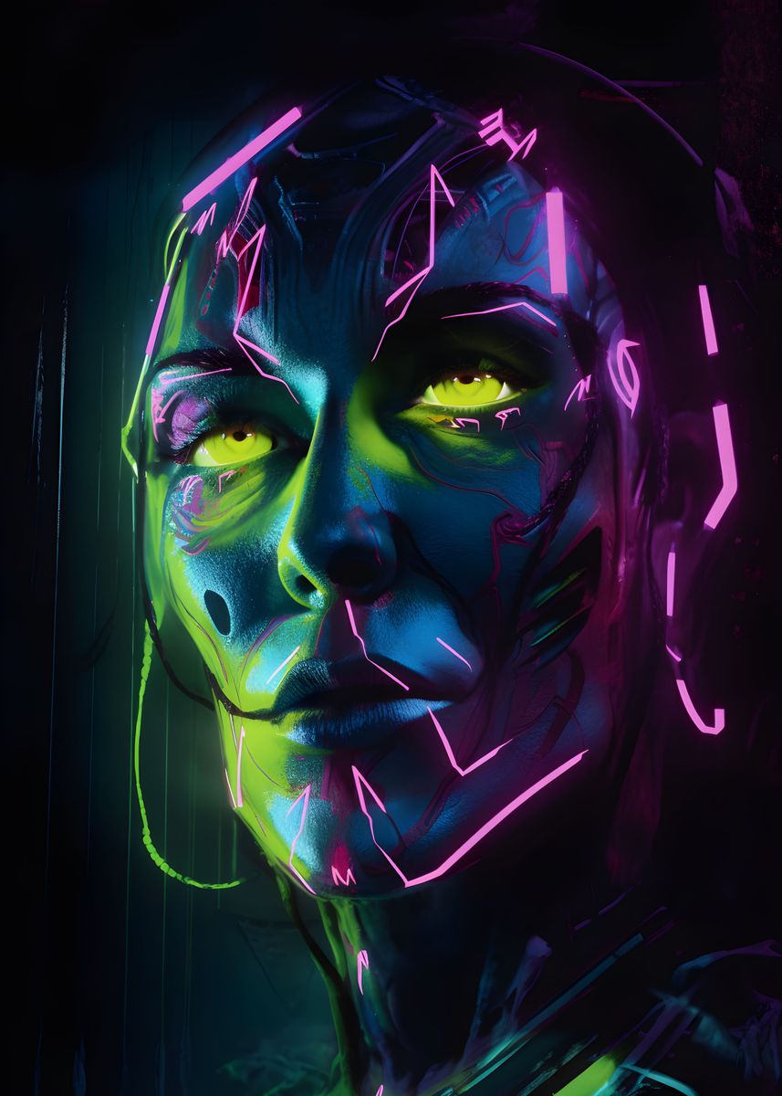 'Neon Head Portrait' Poster, picture, metal print, paint by Poster ...