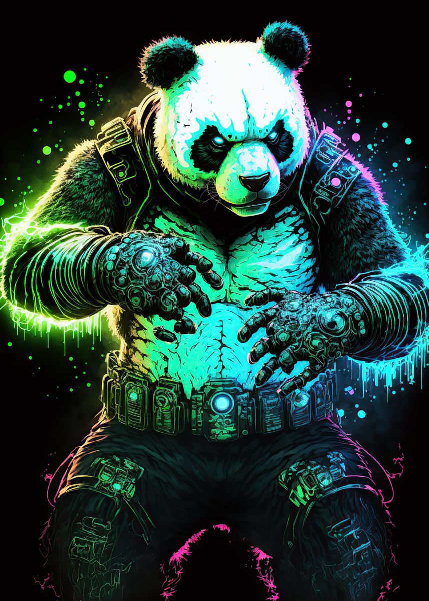 'Panda neon' Poster by Sohail Rees | Displate