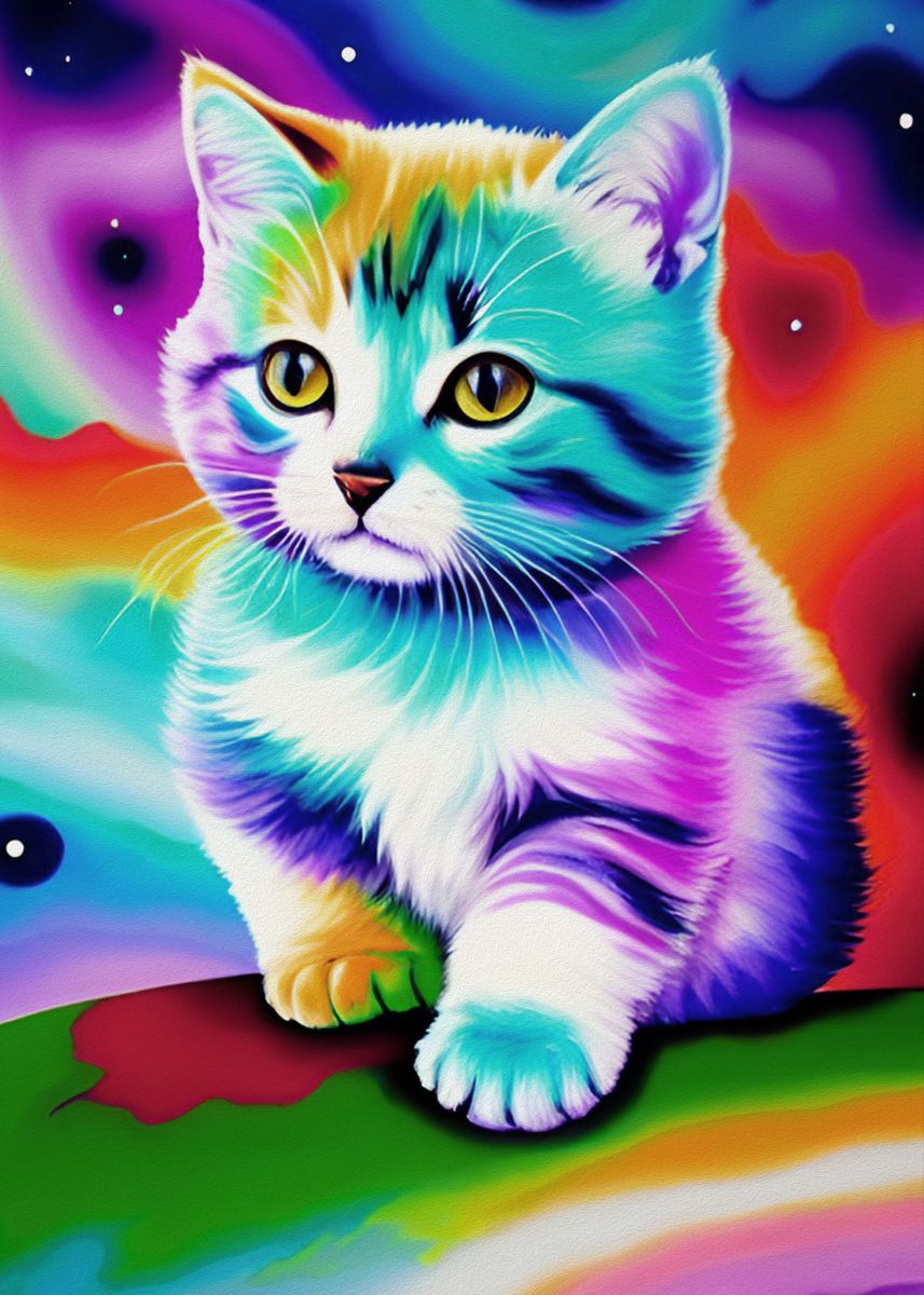 'Cute Cosmic Colorful Cat' Poster, picture, metal print, paint by ...