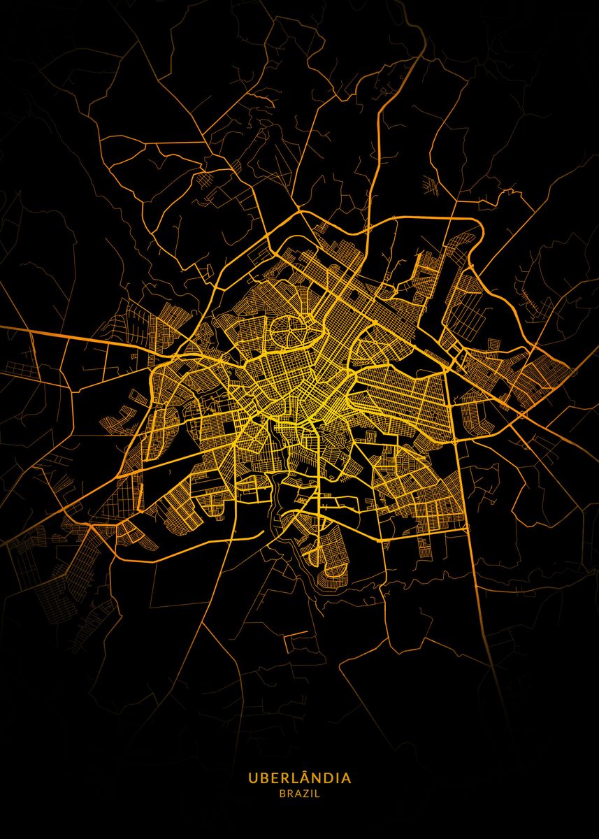 'Uberlandia City Map Gold' Poster, picture, metal print, paint by ...