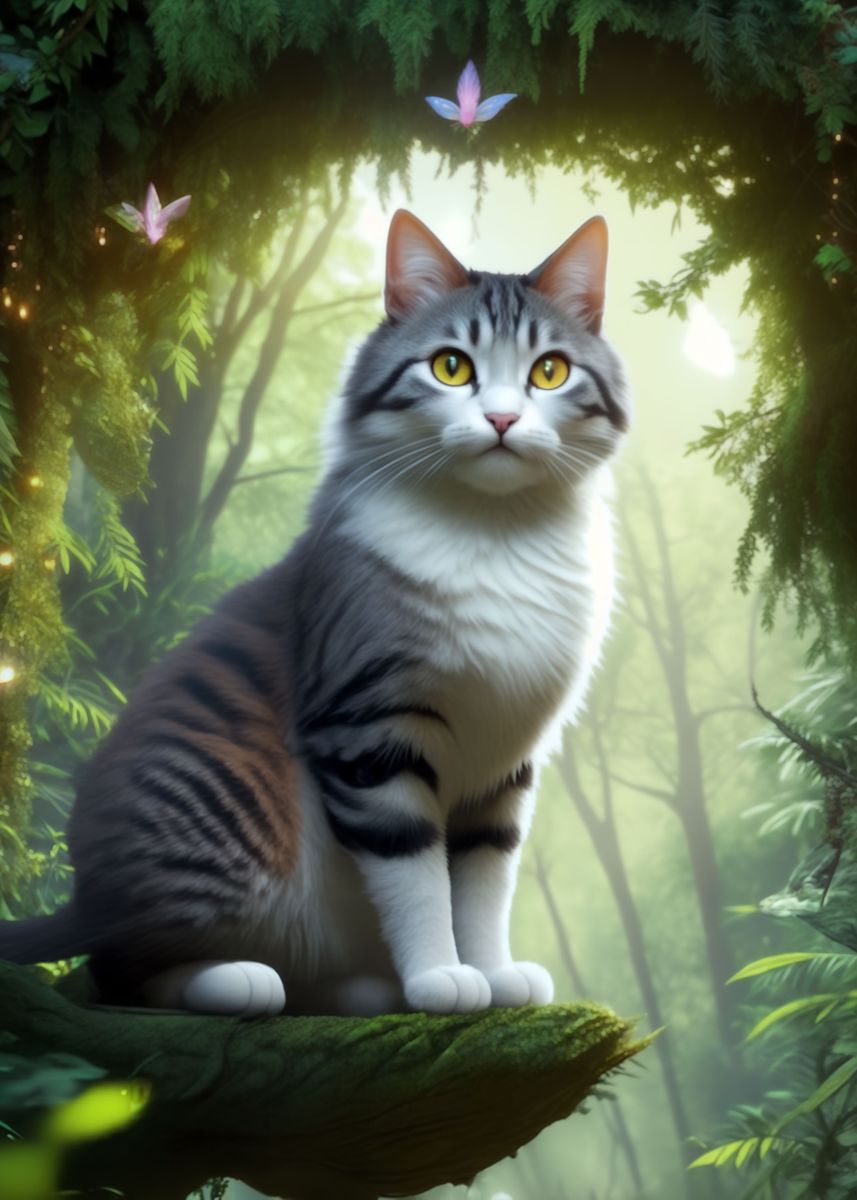 'Cat in the Fantasy Forest' Poster, picture, metal print, paint by ...