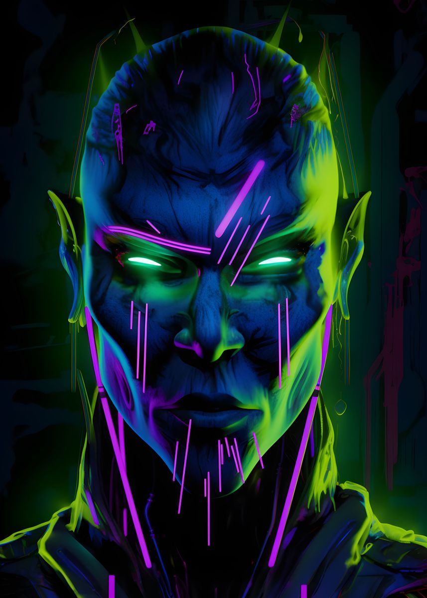 'Neon Head Portrait' Poster, picture, metal print, paint by Poster ...