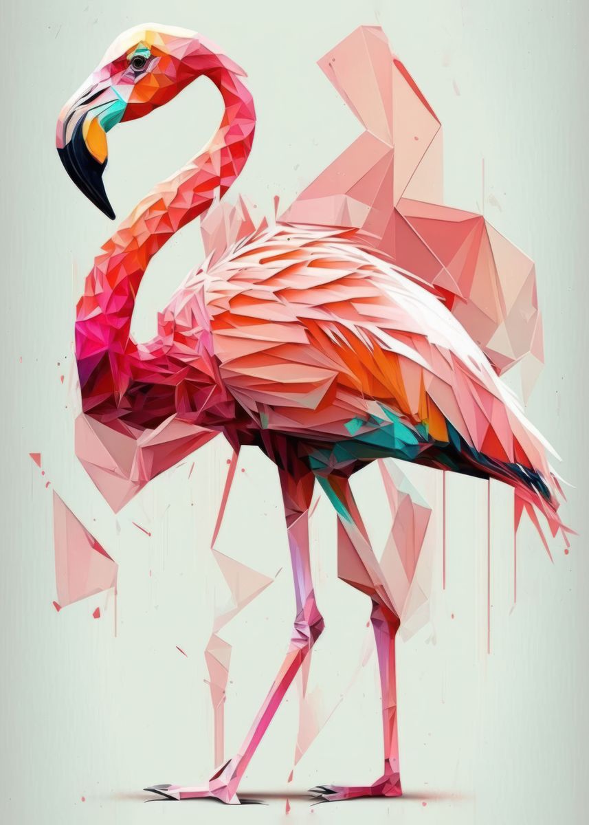 'Flamingo Art Geometric' Poster, picture, metal print, paint by Usama ...
