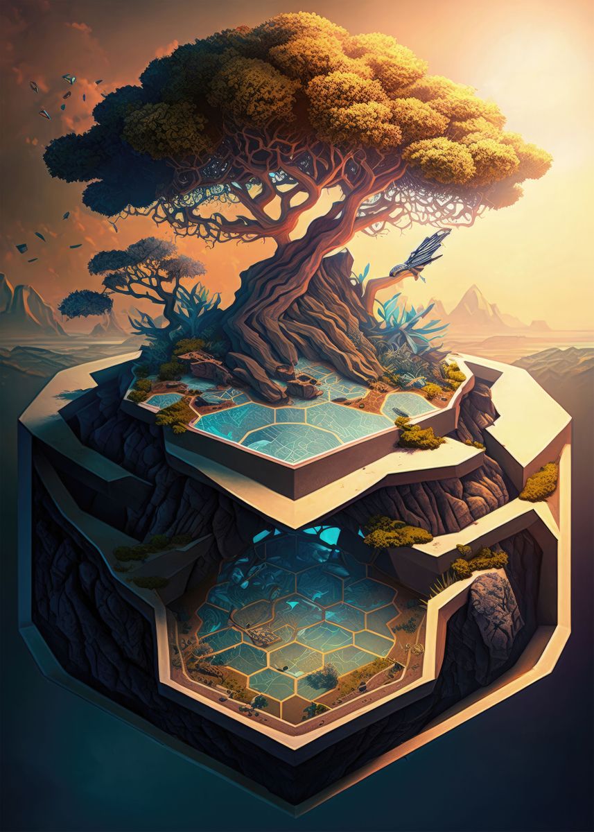 'Fantasy Hexagonal World' Poster, picture, metal print, paint by ...