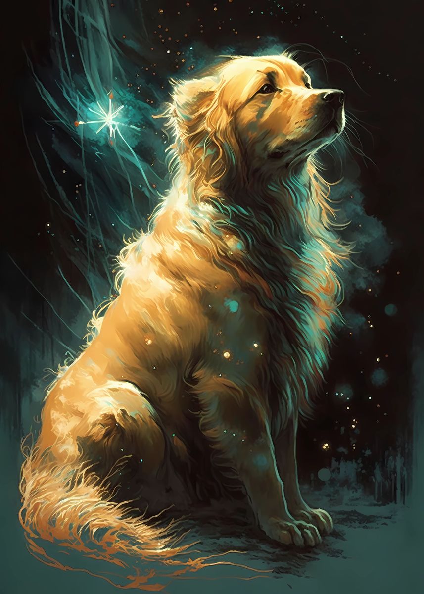 'Golden Retriever Dog Myth' Poster, picture, metal print, paint by Amalia Studio | Displate