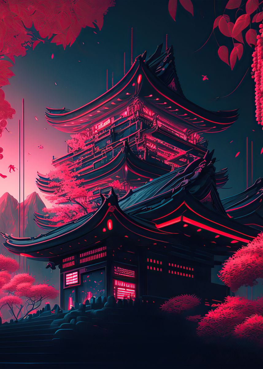 'Japanese Temple ' Poster, picture, metal print, paint by Desiree ...