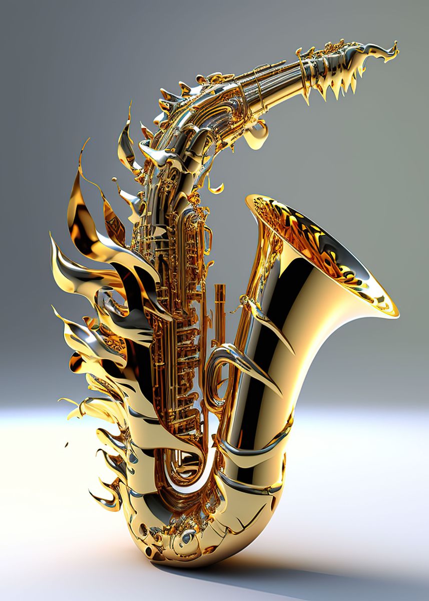 'Golden saxophone' Poster, picture, metal print, paint by Minimalist ...