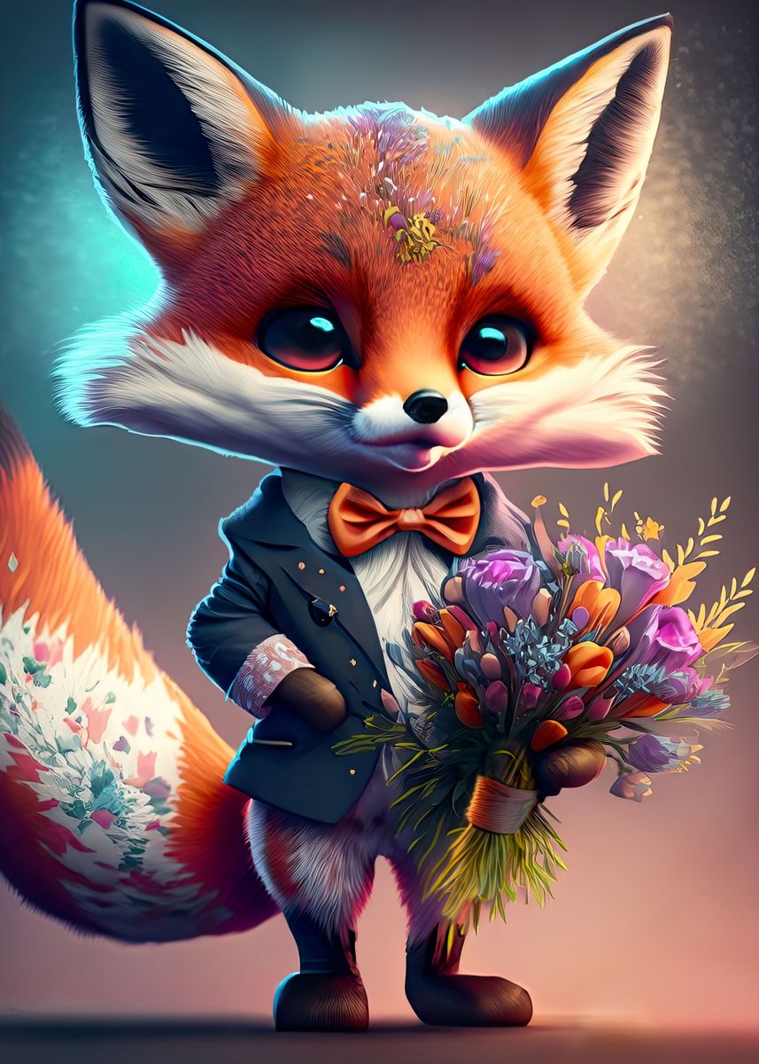 'Romantic Fox' Poster, picture, metal print, paint by Haru Udu | Displate