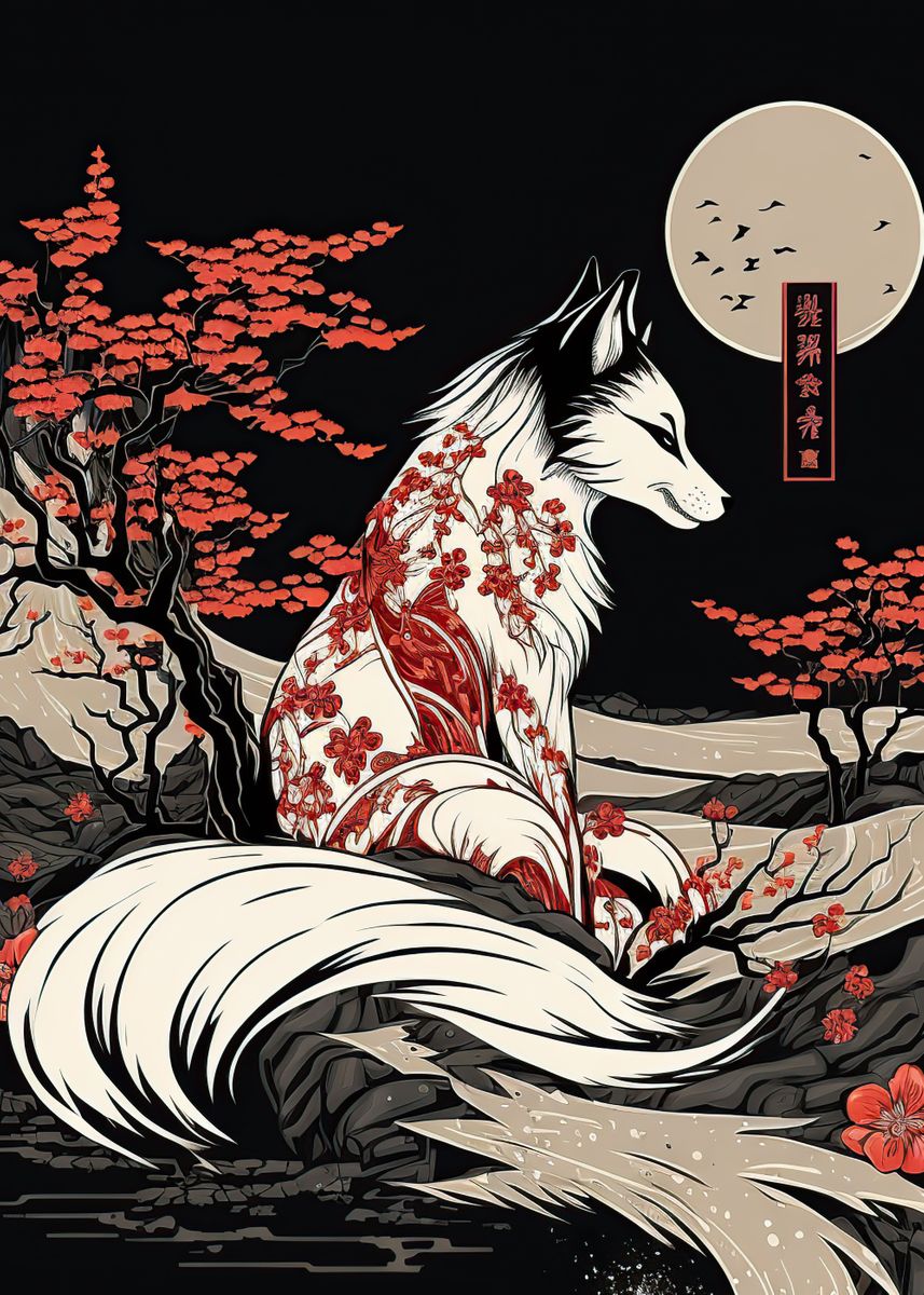'The Fox Japanese' Poster, picture, metal print, paint by Marlie Cullen ...
