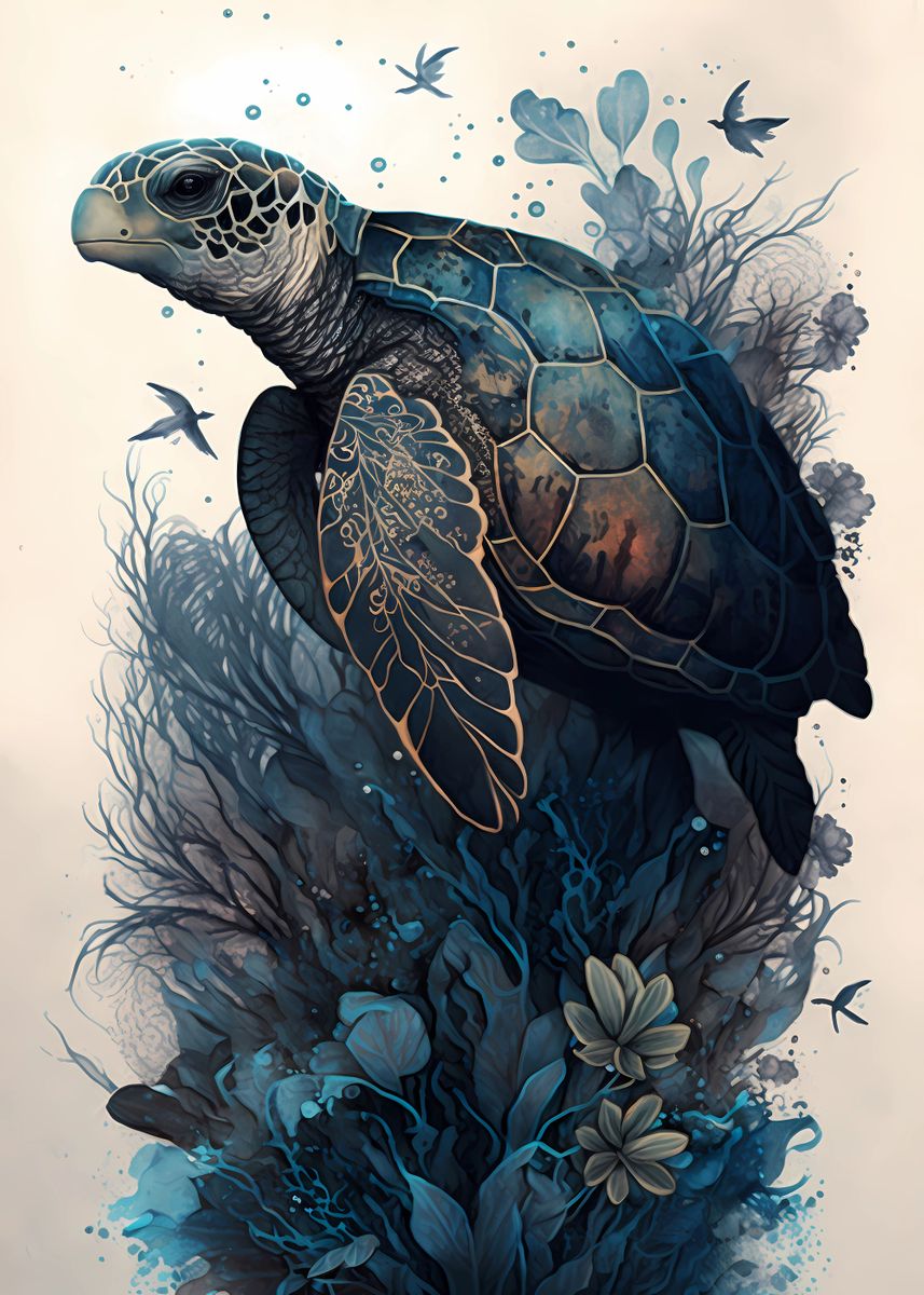 'Turtle Mythical' Poster, picture, metal print, paint by Adam Decor ...