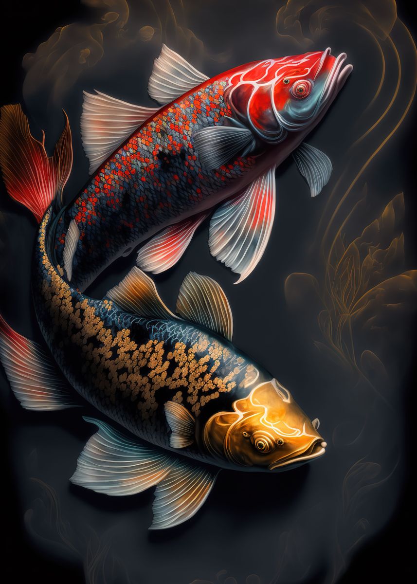'koi fish ' Poster, picture, metal print, paint by Elysia | Displate